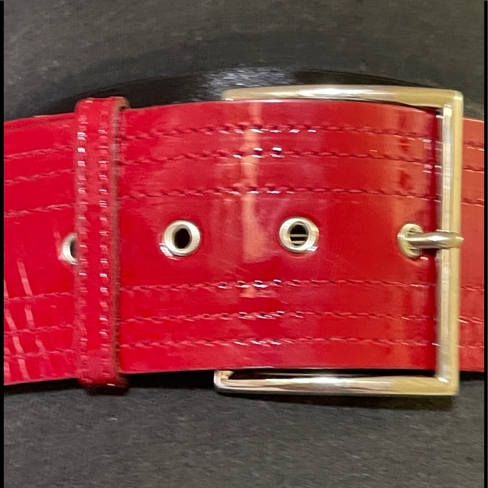 Red Genuine.Patent Leather Belt - Gem